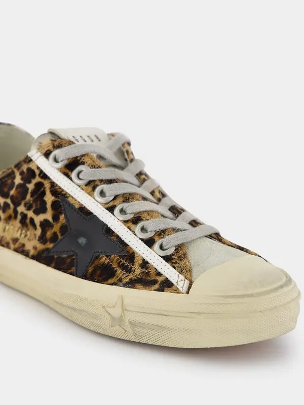 GOLDEN GOOSE V-star Leopard Horsy Sneakers - Brown