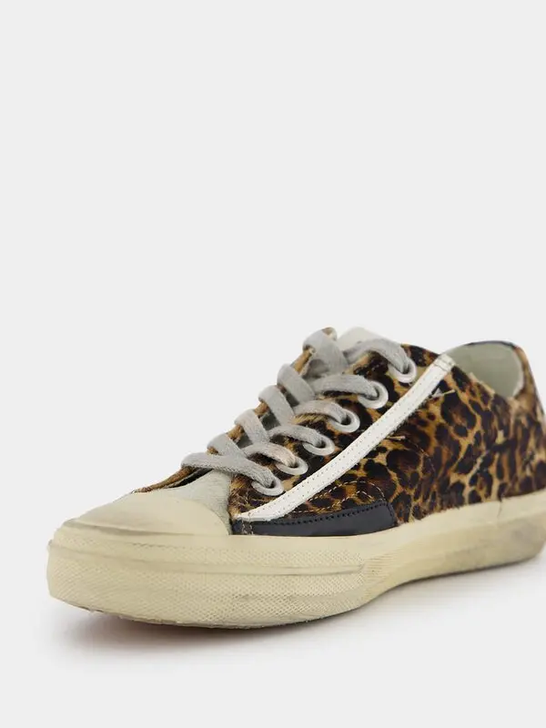 GOLDEN GOOSE V-star Leopard Horsy Sneakers - Brown