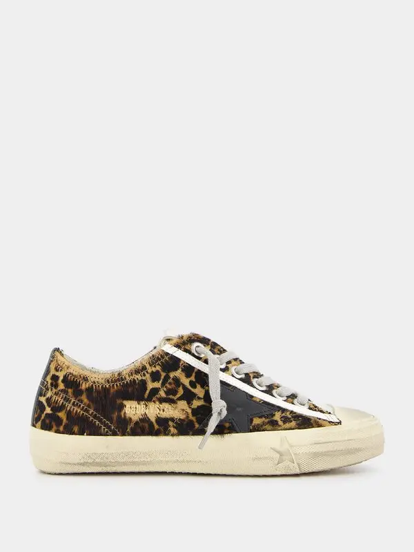 GOLDEN GOOSE V-star Leopard Horsy Sneakers - Brown