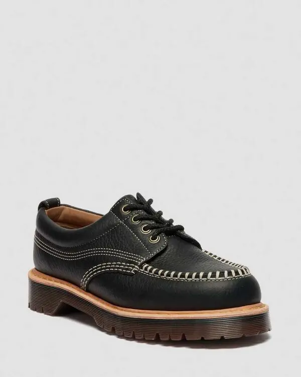 Dr. Martens Lowell Wild Grain Leather Moc Toe Shoes - Black