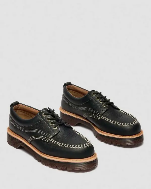 Dr. Martens Lowell Wild Grain Leather Moc Toe Shoes - Black