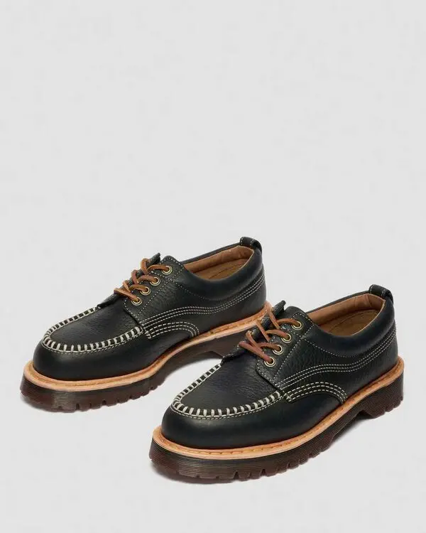 Dr. Martens Lowell Wild Grain Leather Moc Toe Shoes - Black