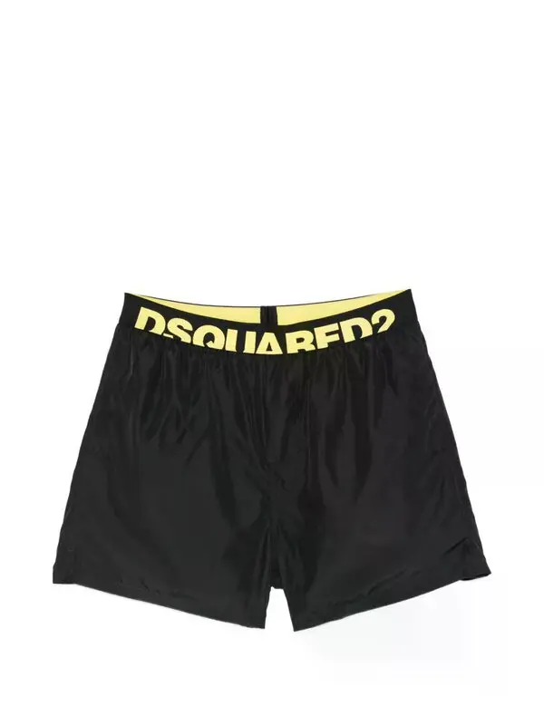 Dsquared2 Logo Waistband Beach Shorts - Black