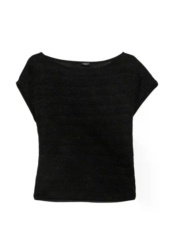 NEERA Knitted Boat-neck Top - Black