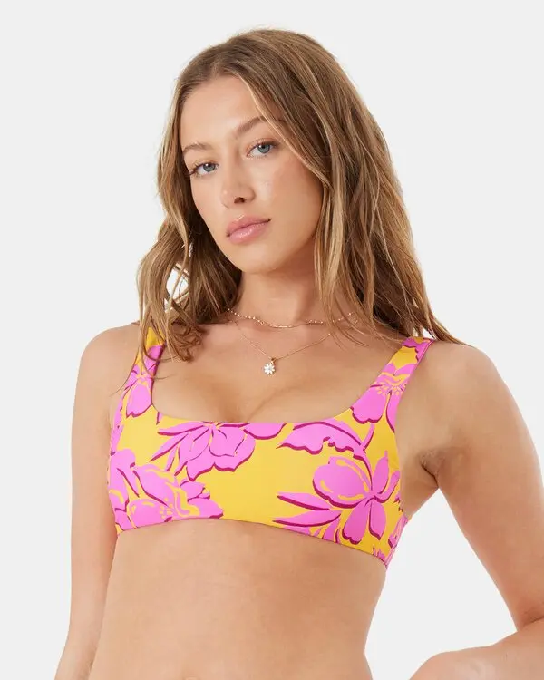 Roxy Island Time Reversible Square Neck Bralette Bikini Top - Golden Rod