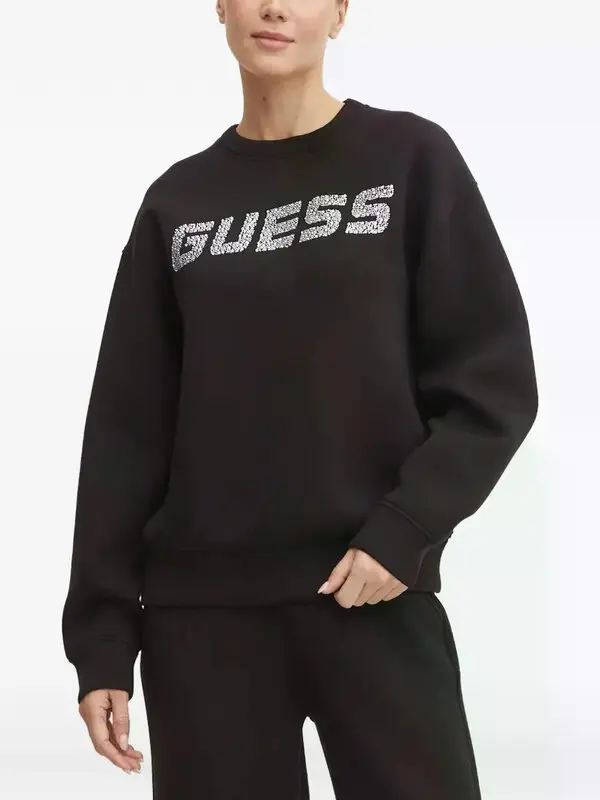 Guess Logo Embellished Crewneck Sweatshirt - Black