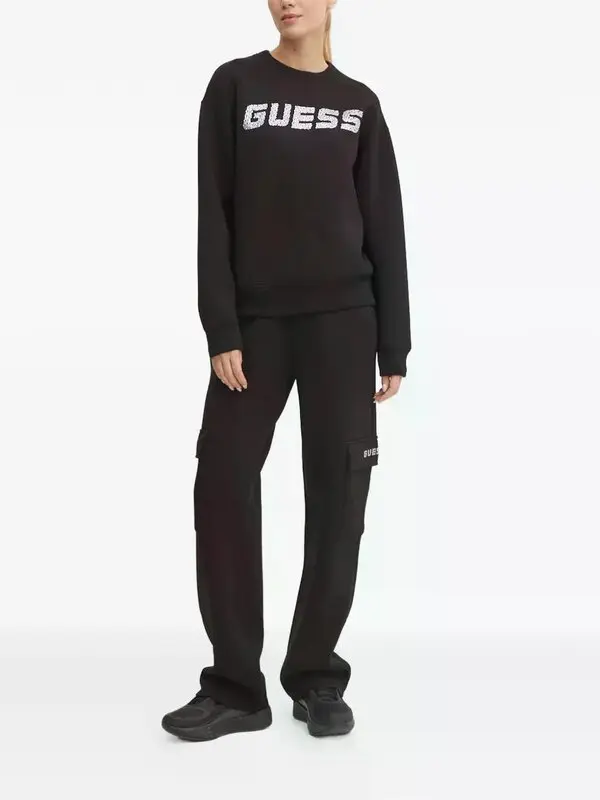 Guess Logo Embellished Crewneck Sweatshirt - Black