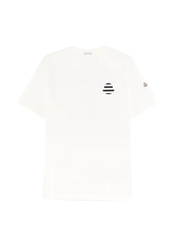 Moncler Striped-logo Cotton T-shirt - Neutrals