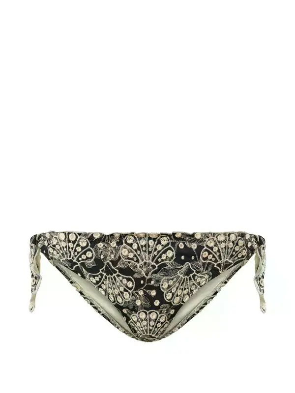 TWINSET Embroidered Bikini Bottoms With Floral Print - Black