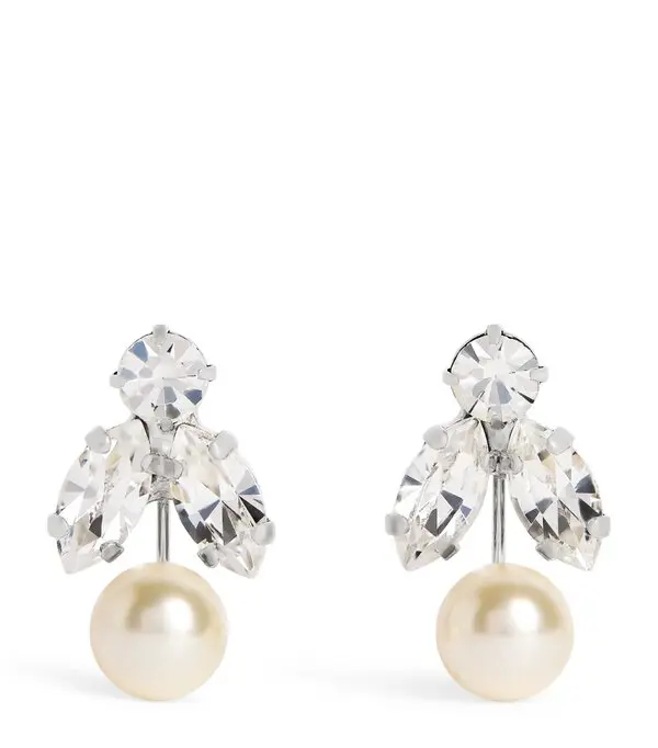 JENNIFER BEHR Embellished Crystal Pearl Kaide Earrings - Silver