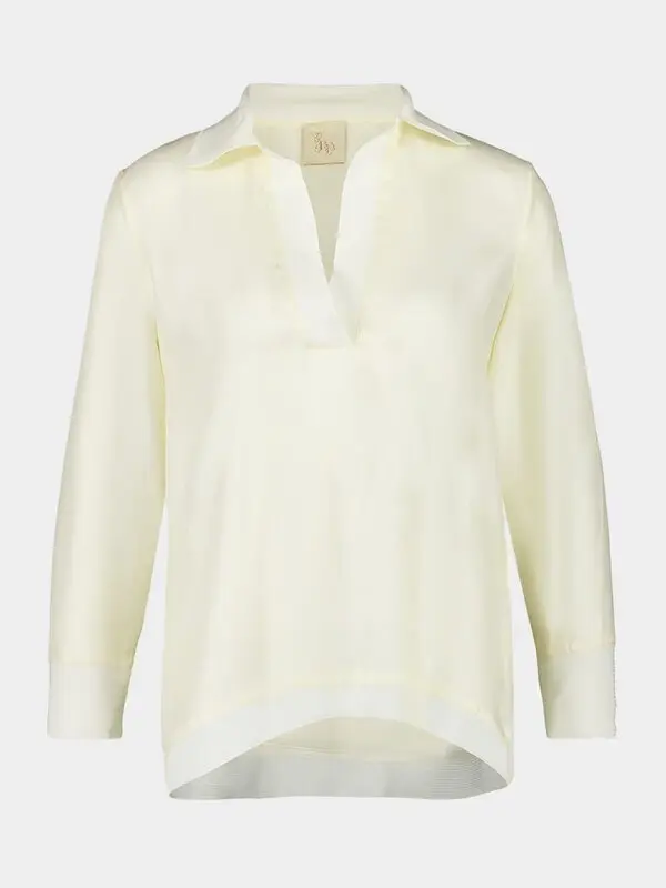 PAULA Diane Vanilla Custard Silk Twill V-neck Long-sleeve Blouse - Cream