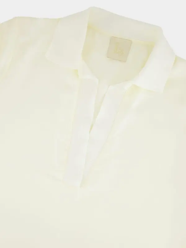 PAULA Diane Vanilla Custard Silk Twill V-neck Long-sleeve Blouse - Cream