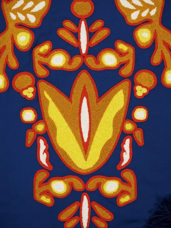 PAULA Chenille Embroidered Dress With Fringes - Multicolour