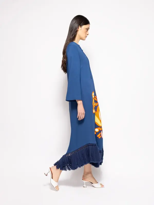 PAULA Chenille Embroidered Dress With Fringes - Multicolour
