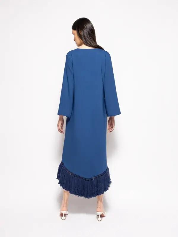 PAULA Chenille Embroidered Dress With Fringes - Multicolour