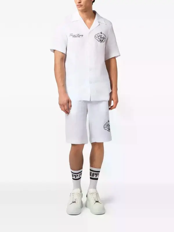 Philipp Plein Linen Bowling Shirt Tennis Club