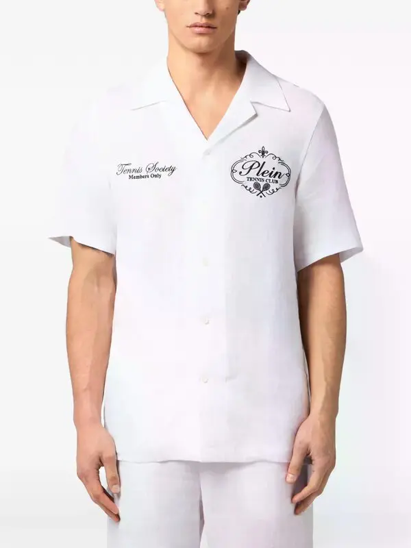 Philipp Plein Linen Bowling Shirt Tennis Club