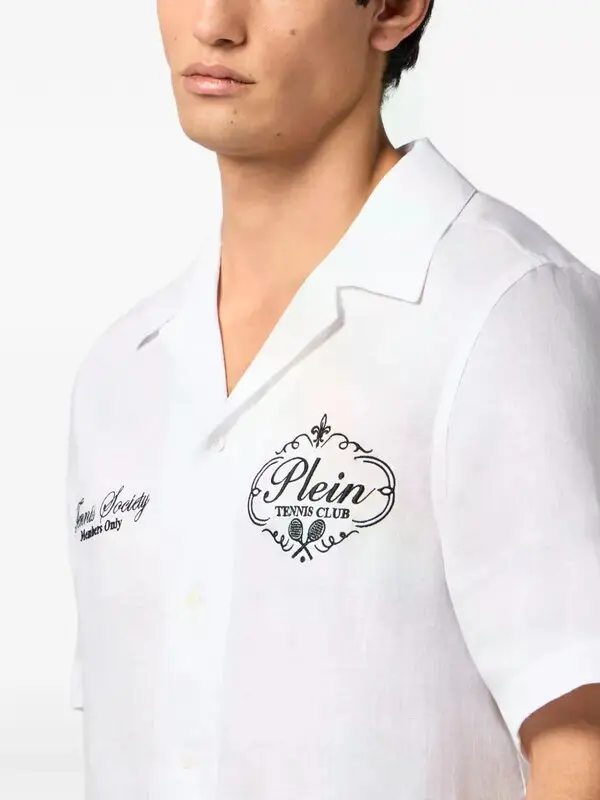 Philipp Plein Linen Bowling Shirt Tennis Club