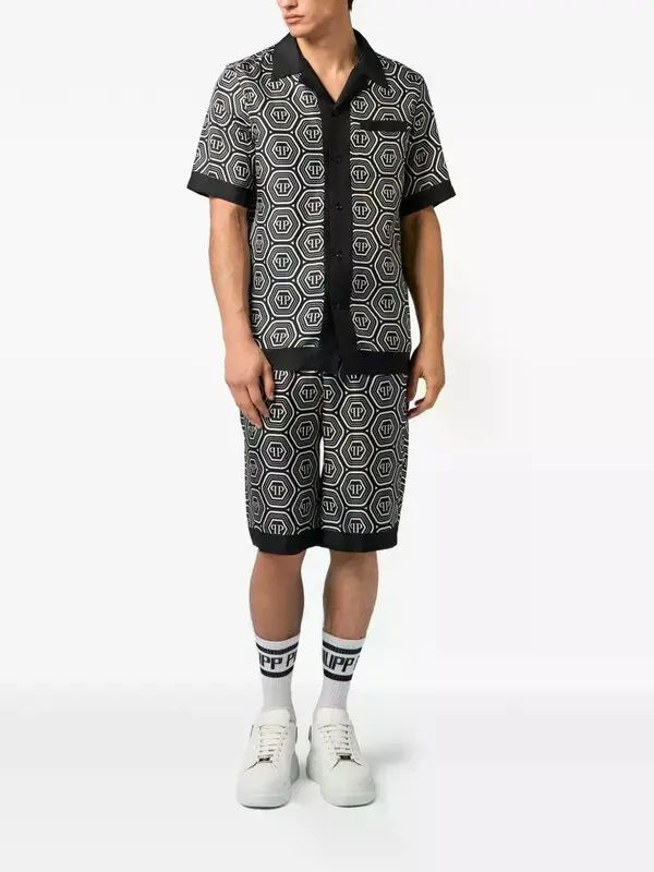 Philipp Plein Silk Monogram Drawstring Shorts - Black