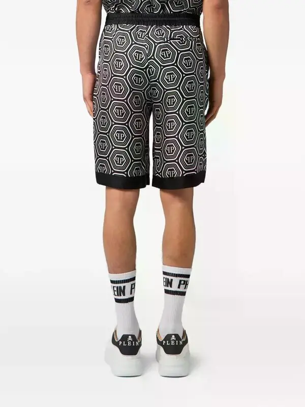 Philipp Plein Silk Monogram Drawstring Shorts - Black