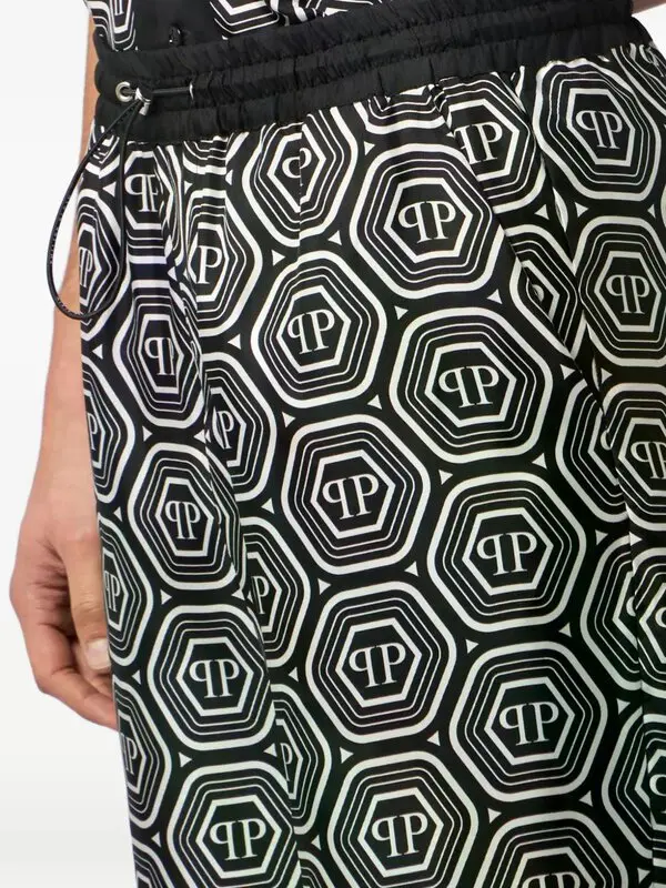 Philipp Plein Silk Monogram Drawstring Shorts - Black