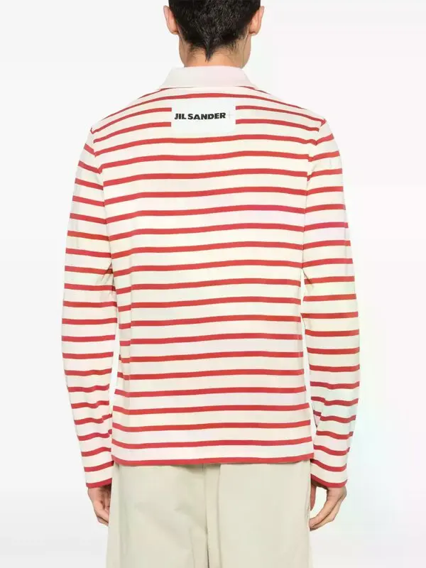 JIL SANDER Striped Zip Polo Shirt - Red