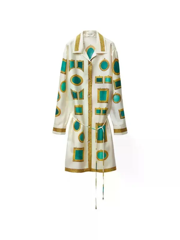 Versace Printed Silk Twill Mini Shirt Dress - Neutrals