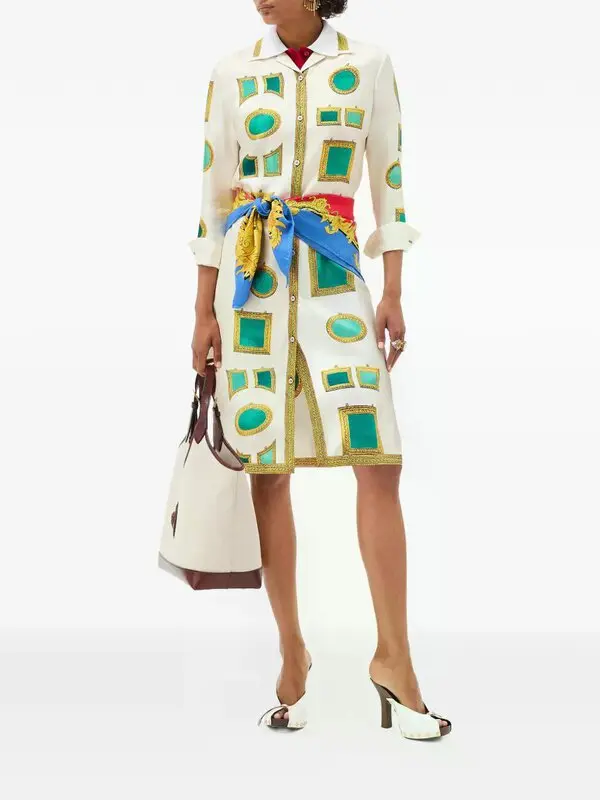 Versace Printed Silk Twill Mini Shirt Dress - Neutrals