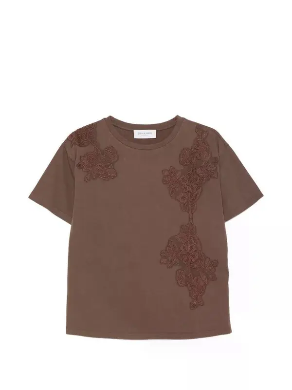 ERMANNO FIRENZE Floral-appliqué T-shirt - Brown
