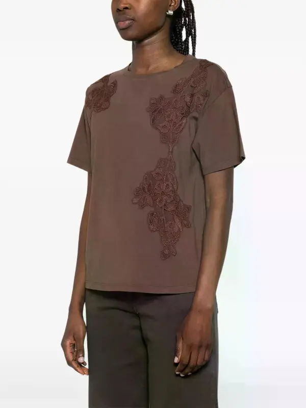 ERMANNO FIRENZE Floral-appliqué T-shirt - Brown