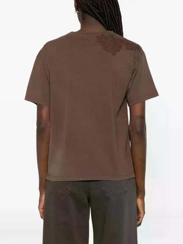 ERMANNO FIRENZE Floral-appliqué T-shirt - Brown