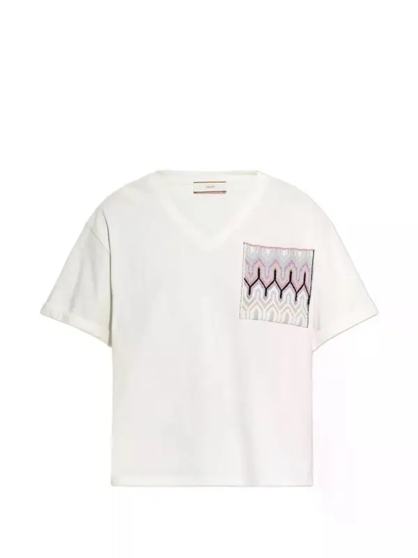 AKEP V-neck T-shirt With Patch Pocket - Neutrals