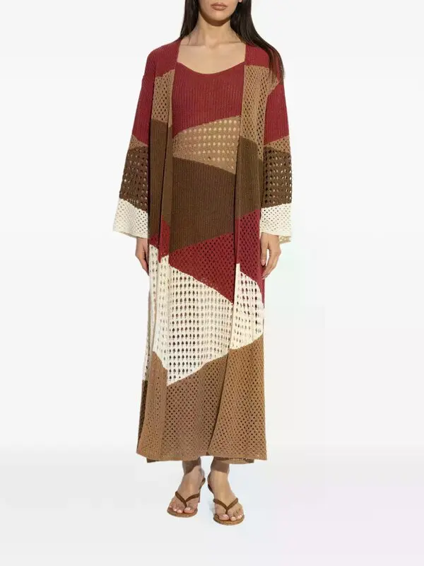 AKEP Colour-block Open-knit Cardigan - Red