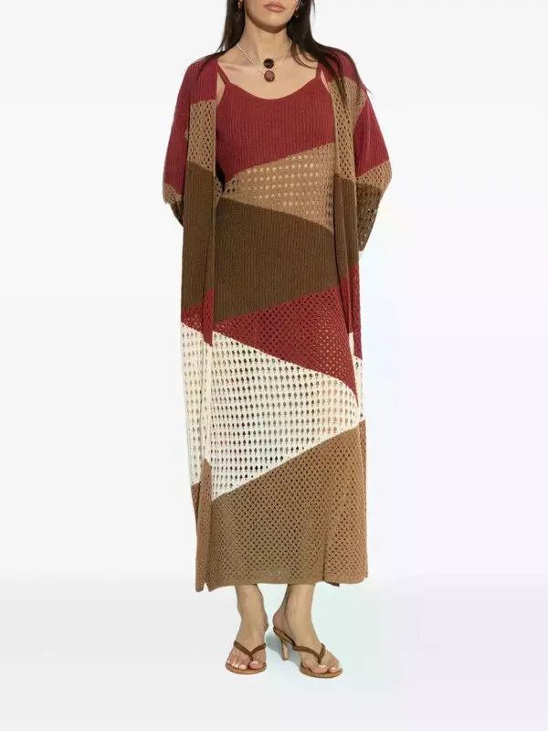 AKEP Colour-block Open-knit Maxi Dress