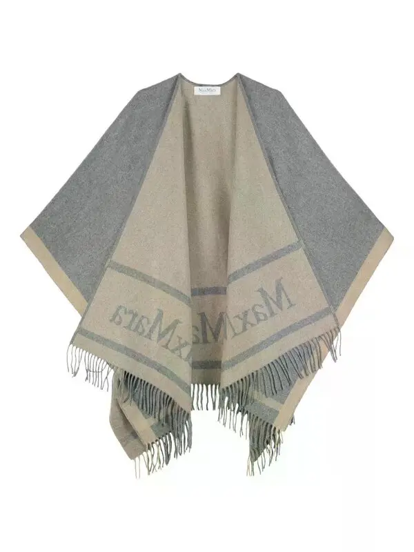 Max Mara Fringed Wool Cape - Grey