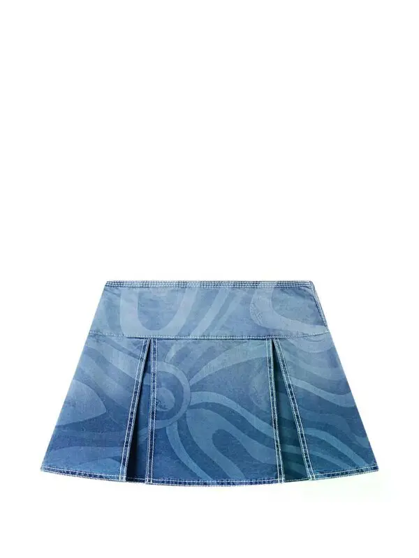 Emilio Pucci Marmo Print Denim Pleated Skirt