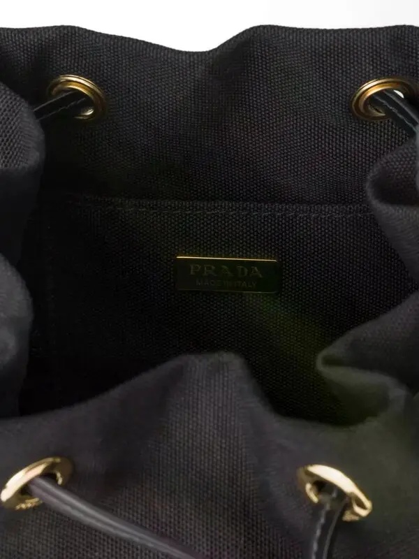Prada Wicker And Canvas Bucket Bag - Black