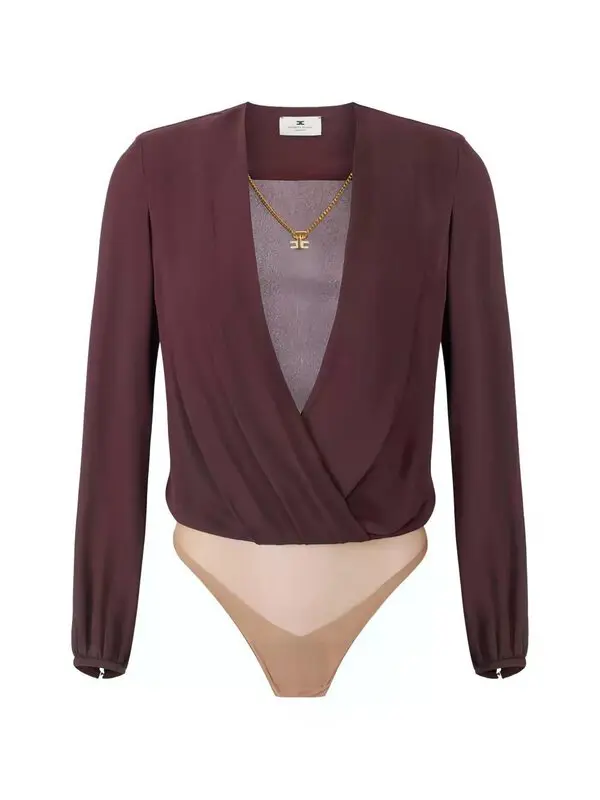 Elisabetta Franchi Viscose Georgette Bodysuit With Removable Pendant Necklace - Brown