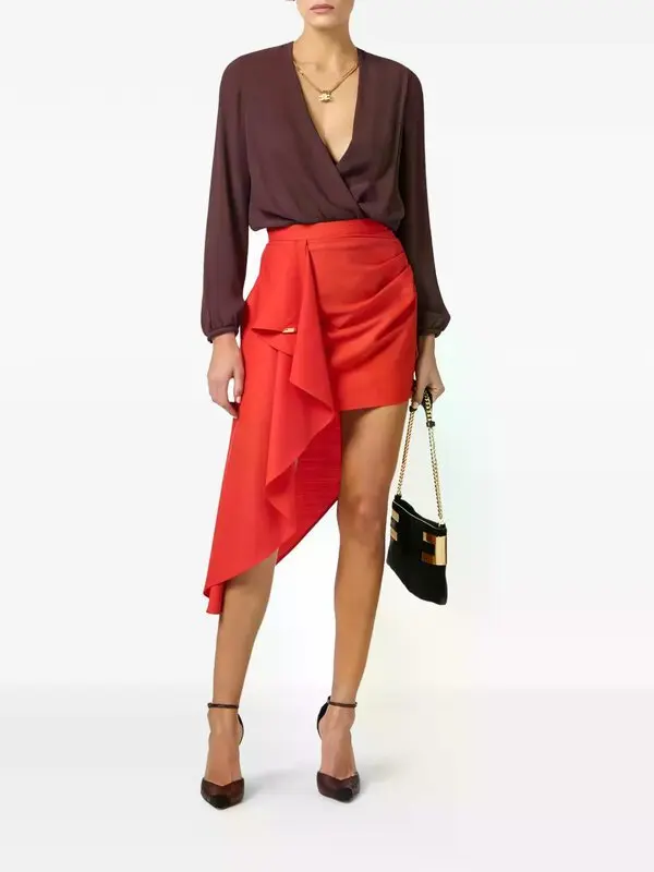 Elisabetta Franchi Viscose Georgette Bodysuit With Removable Pendant Necklace - Brown