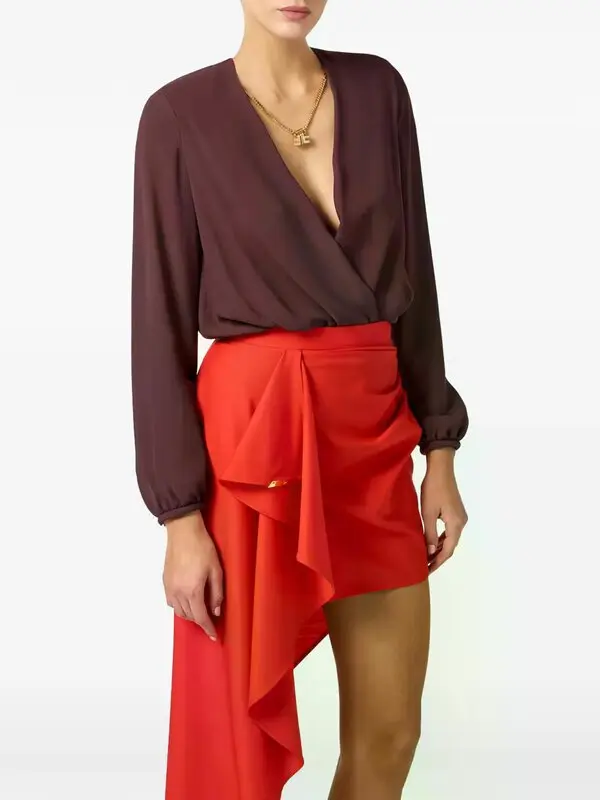 Elisabetta Franchi Viscose Georgette Bodysuit With Removable Pendant Necklace - Brown