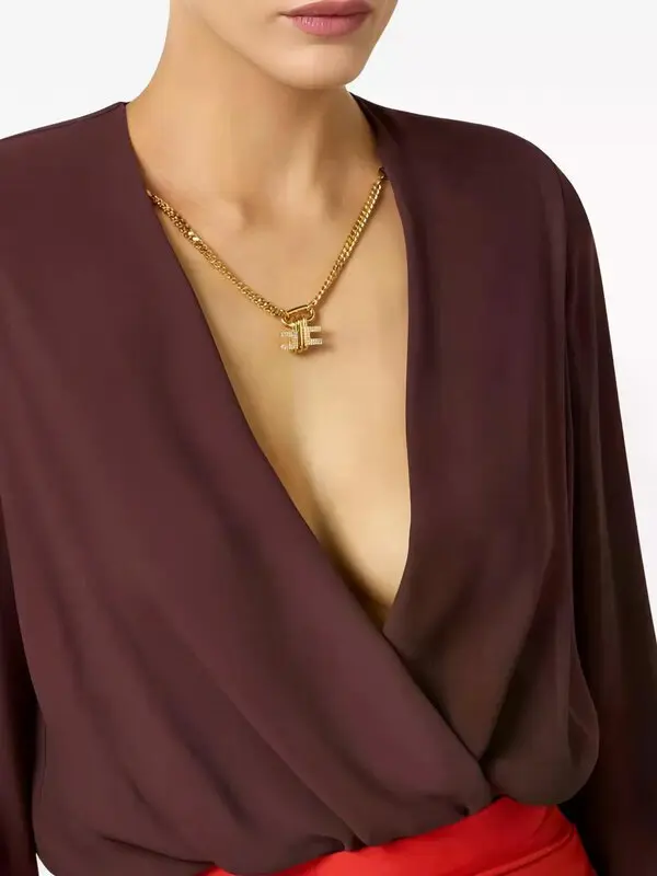 Elisabetta Franchi Viscose Georgette Bodysuit With Removable Pendant Necklace - Brown