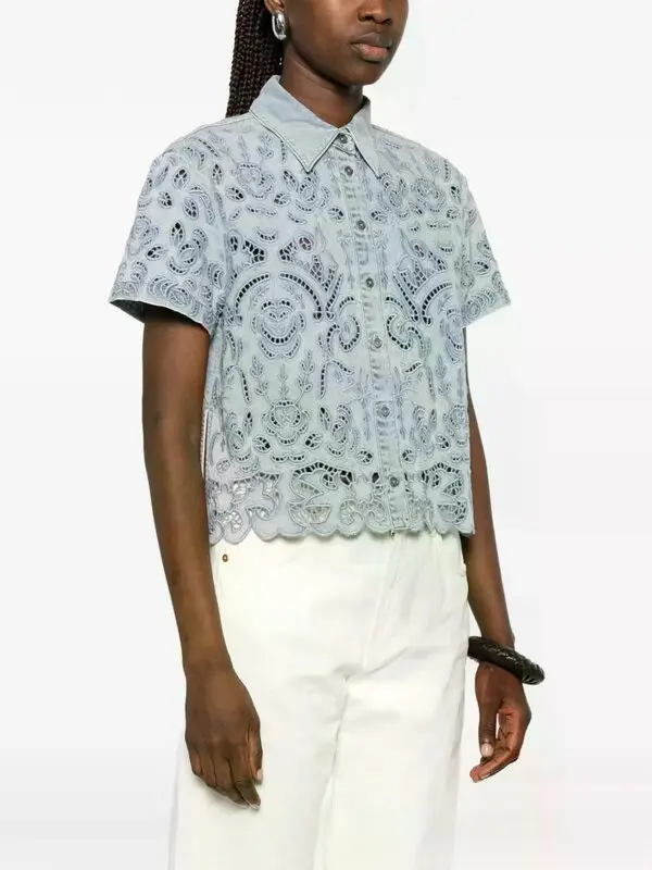 Alice + Olivia Floral Lace Button Shirt - Blue