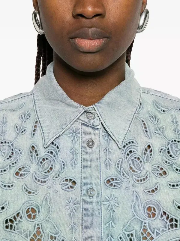 Alice + Olivia Floral Lace Button Shirt - Blue