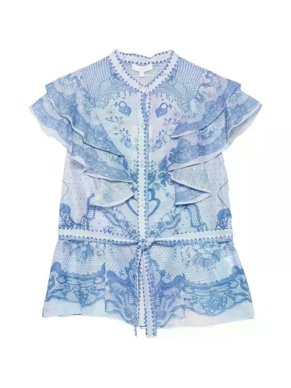 PAPER LACE Printed Ruffled Shirt