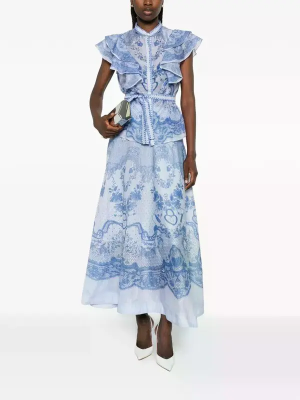 PAPER LACE Printed Ruffled Shirt