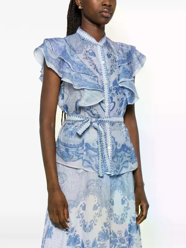 PAPER LACE Printed Ruffled Shirt
