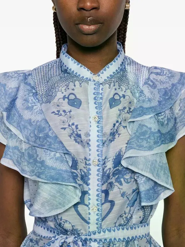 PAPER LACE Printed Ruffled Shirt