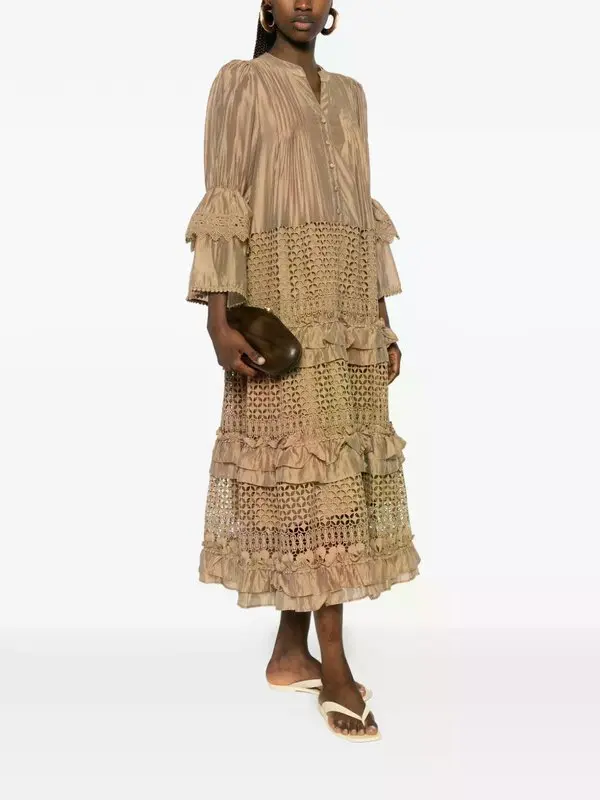 PAPER LACE Lace Ruffled Midi Dress