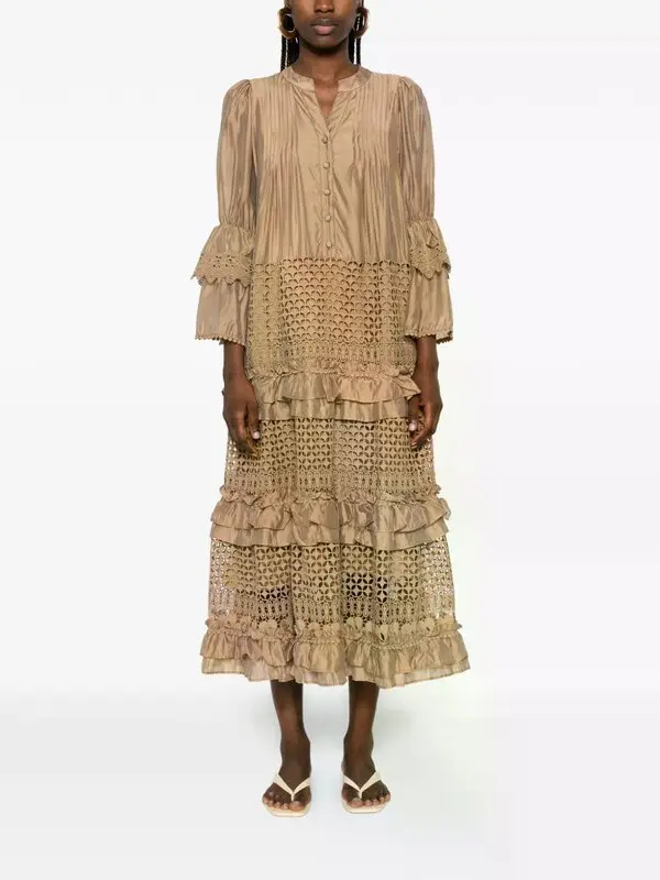 PAPER LACE Lace Ruffled Midi Dress