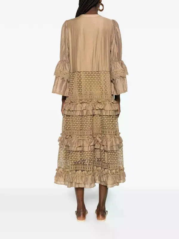 PAPER LACE Lace Ruffled Midi Dress